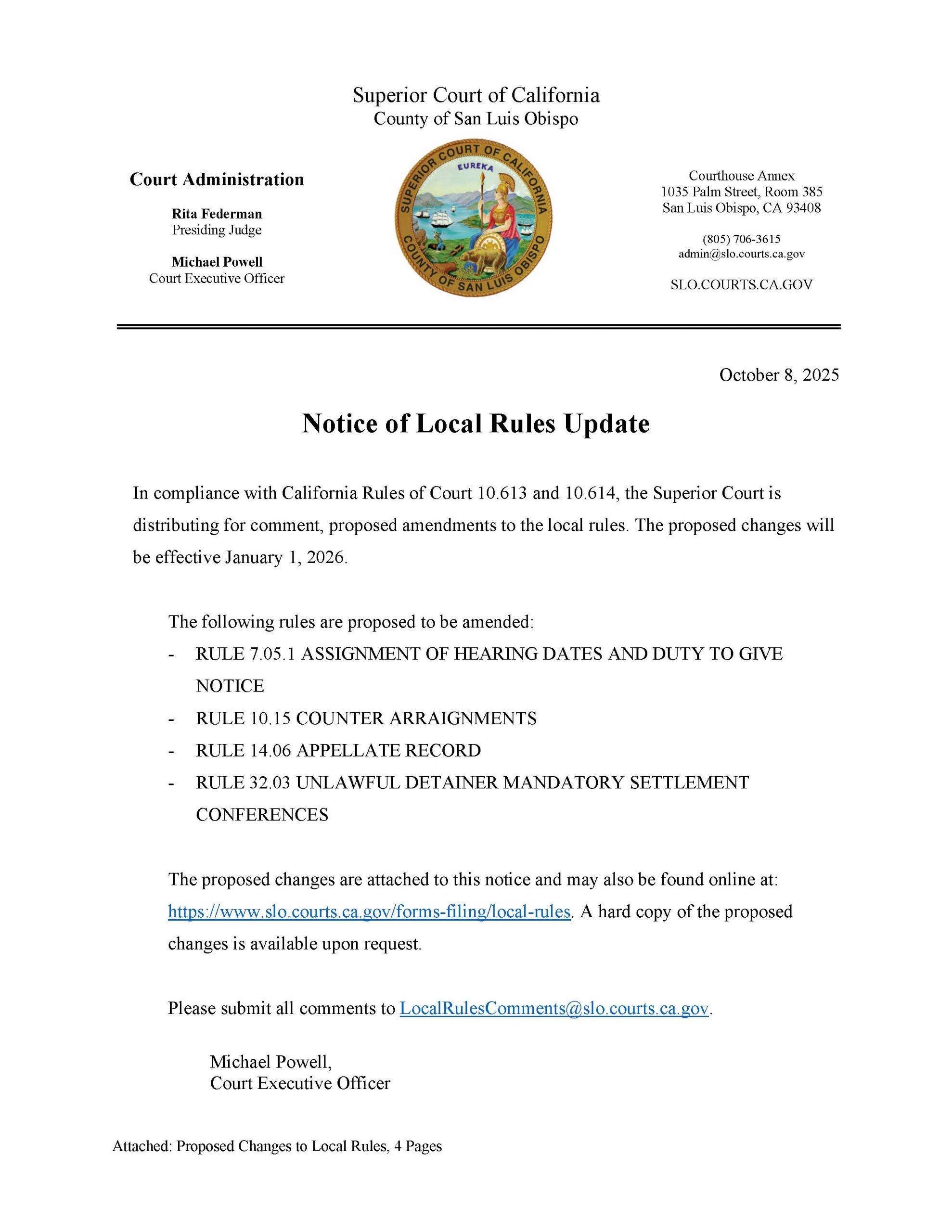 🔔Notice of Local Rules Update for the County of San Luis Obispo🔔 ...